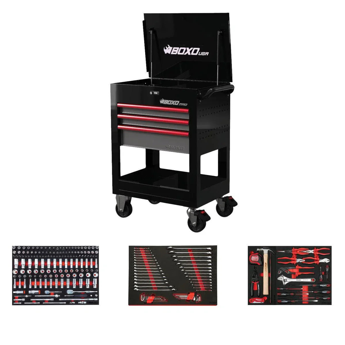 BoxoUSA Pro Series | Loaded 28" 3-Drawer Flip Top Service Cart Tool Bo